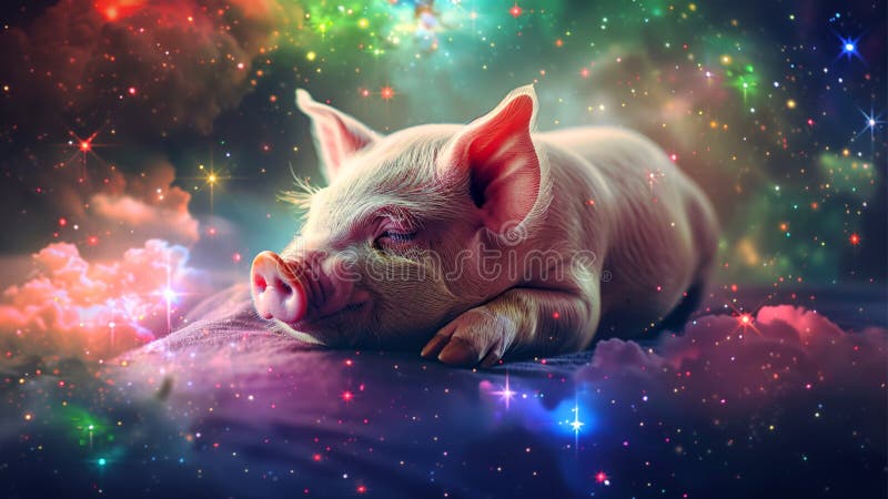Adorable Cute Pig in a Fantasy Cosmic Background Full of Stars and ...