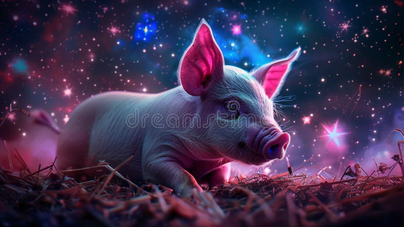 Adorable Cute Pig in a Fantasy Cosmic Background Full of Stars and ...