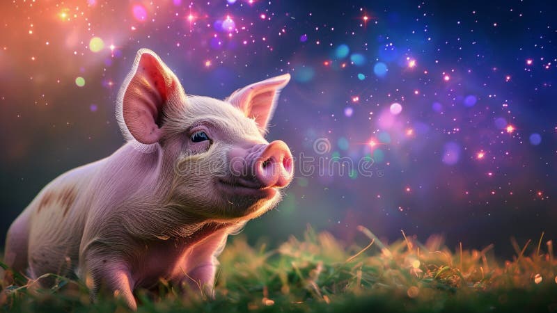Adorable Cute Pig in a Fantasy Cosmic Background Full of Stars and ...