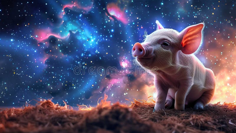 Adorable Cute Pig in a Fantasy Cosmic Background Full of Stars and ...