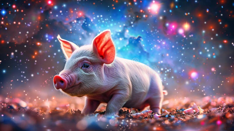Adorable Cute Pig in a Fantasy Cosmic Background Full of Stars and ...