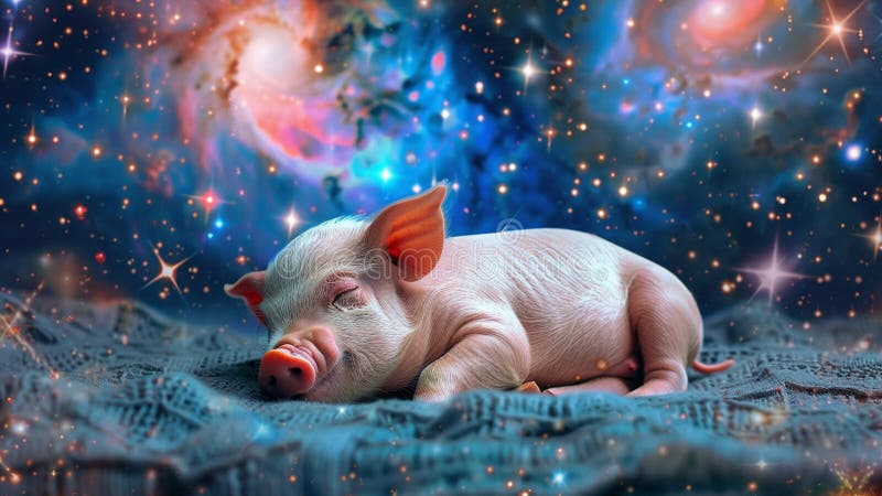Adorable Cute Pig in a Fantasy Cosmic Background Full of Stars and ...