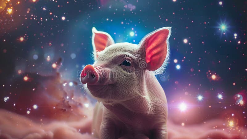Adorable Cute Pig in a Fantasy Cosmic Background Full of Stars and ...