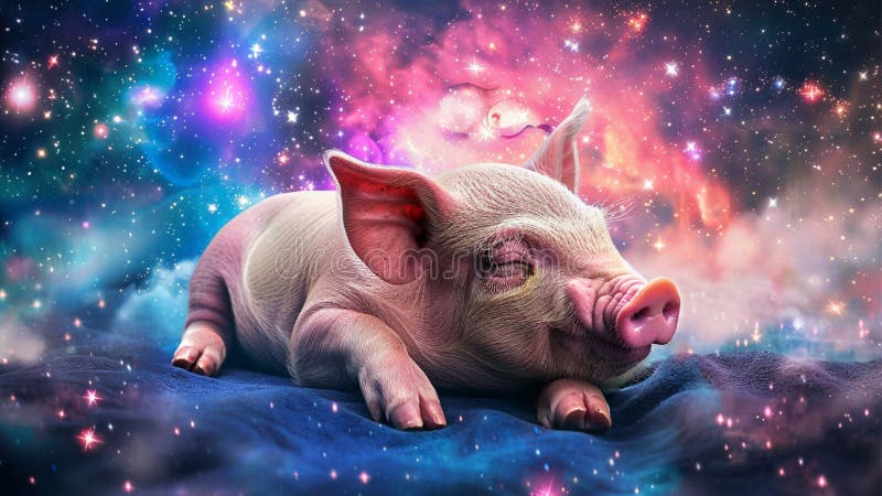 Adorable Cute Pig in a Fantasy Cosmic Background Full of Stars and ...