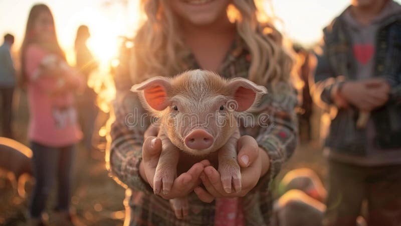 Woman Holding or Hugging Tight a Cute Little Pet Pig Stock Illustration ...