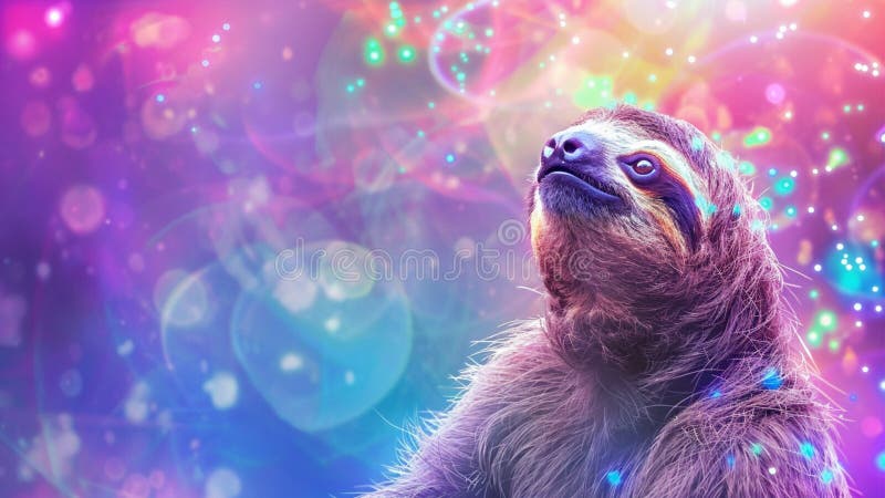 Cosmic Sloth on a Beautiful Dreamlike Cloud in a Fantasy Magical Forest ...