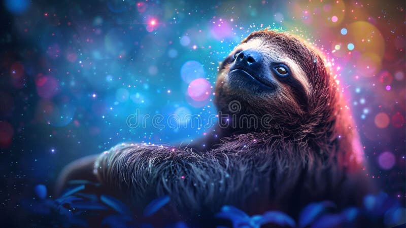 Cosmic Sloth on a Beautiful Dreamlike Cloud in a Fantasy Magical Forest ...