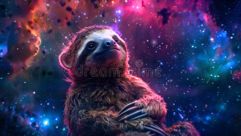 Cosmic Sloth on a Beautiful Dreamlike Cloud in a Fantasy Magical Forest ...