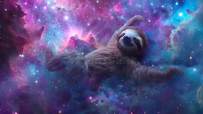 Cosmic Sloth on a Beautiful Dreamlike Cloud in a Fantasy Magical Forest ...