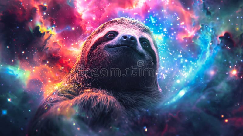 Cosmic Sloth on a Beautiful Dreamlike Cloud in a Fantasy Magical Forest ...