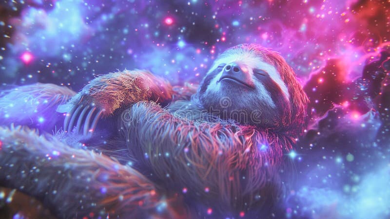 Cosmic Sloth on a Beautiful Dreamlike Tree Branch in a Fantasy Magical ...