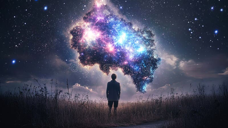 Pensive Starseed Man Introspecting, Reflecting, Contemplating while ...