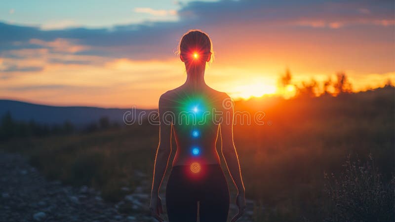 All Spiritual Chakra Vortex System in a Woman Silhouette Stock ...