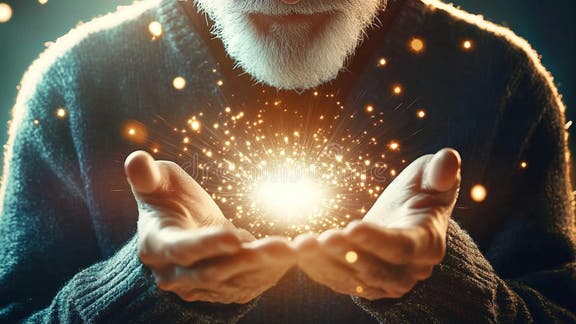 Healer Man Practicing Energy Healing Emitting Powerful Glowing Light ...