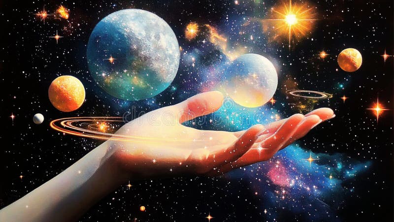 Hands Holding Cosmic Planets, Nebulas, Galaxies, Stars and ...