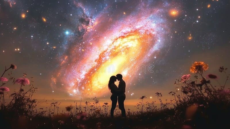 A Soulmate Twinflame Couple in Love Stargazing in a Romantic Cosmic ...