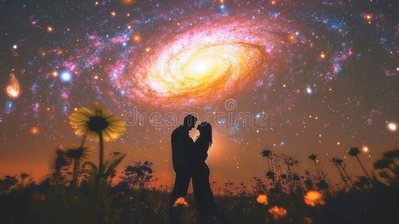 A Soulmate Twinflame Couple in Love Stargazing in a Romantic Cosmic ...
