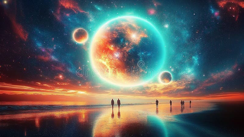 Beautiful Dream of a Magical Beach Under a Cosmic Night Starry Sky with ...