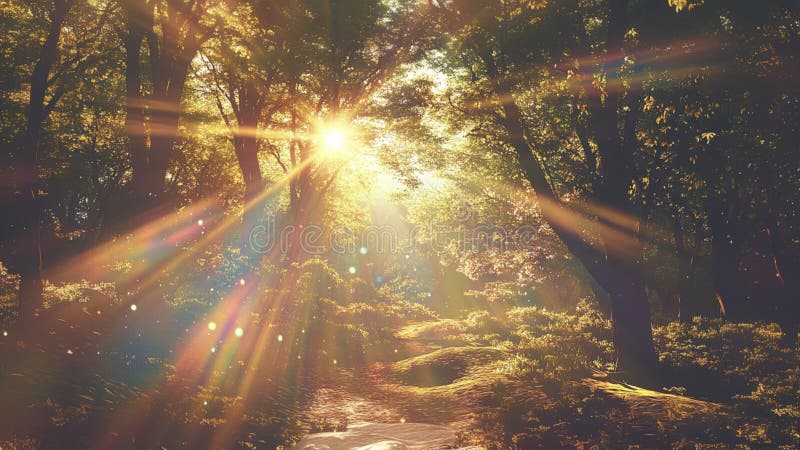 Beautiful Golden Iridescent Sun Rays Sunlight Sunshine in a Forest ...