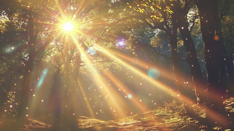 Beautiful Golden Iridescent Sun Rays Sunlight Sunshine in a Forest ...