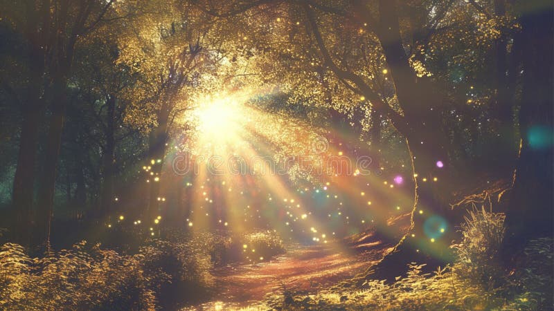 Beautiful Golden Iridescent Sun Rays Sunlight Sunshine in a Forest ...