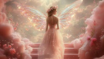 Fantasy Angelic Fairy Girl with Butterfly Wings in a Magical Cotton ...