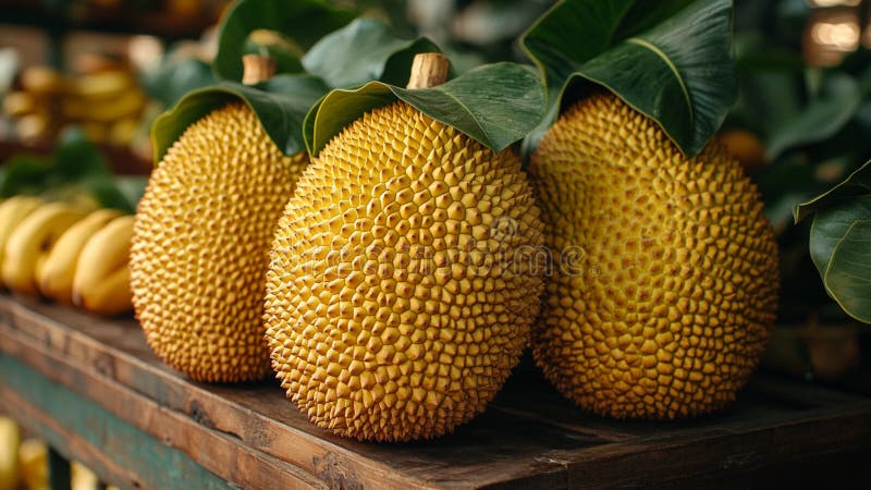 Closeup of Fresh, Organic Jackfruits at a Market Stock Illustration ...