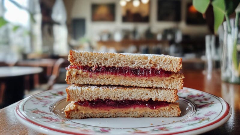 Classic Delicious American Peanut Butter and Jam Sandwich with Toasted ...