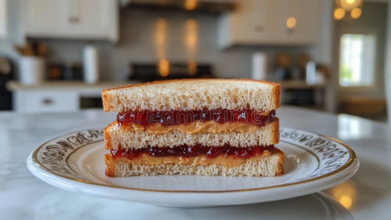 Classic Delicious American Peanut Butter and Jam Sandwich with Toasted ...