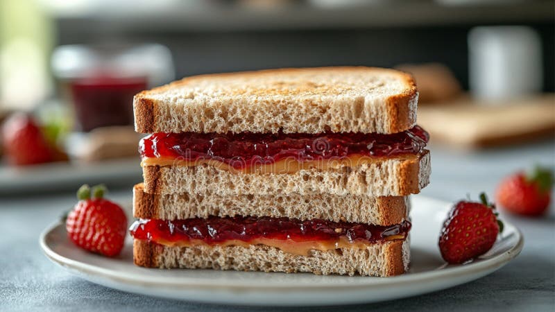 Classic Delicious American Peanut Butter and Jam Sandwich with Toasted ...