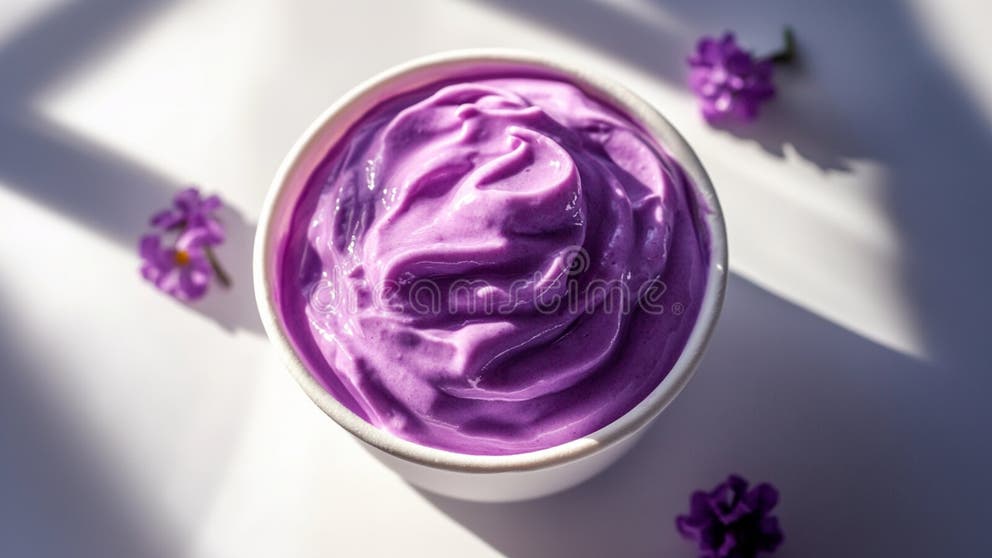 Creamy, Delicious and Purple Ube Berry Frozen Yoghurt in a Bowl Stock ...