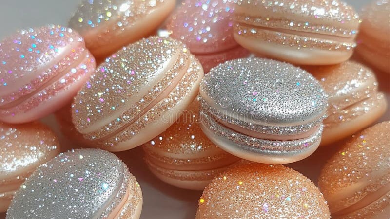 Delicate Silver, Pink and Golden French Macarons Covered in Sparkles ...