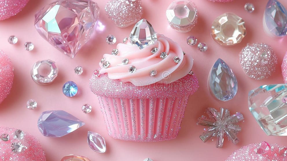 Pink Glittery Cupcake Imitation Miniature Toy with Glass Beads, Gems ...