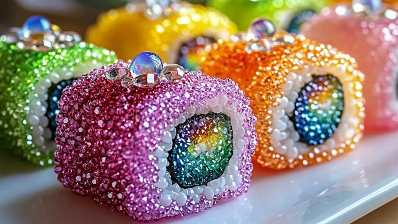 Glitter Sparkling Shining Scintillating Sushi Rolls Covered in Colorful ...