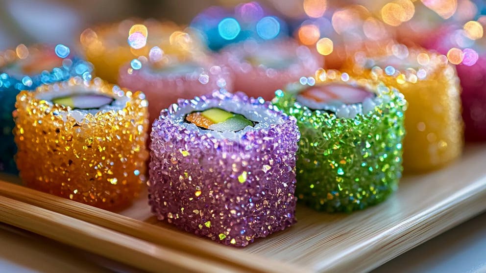 Glitter Sparkling Shining Scintillating Sushi Rolls Covered in Colorful ...