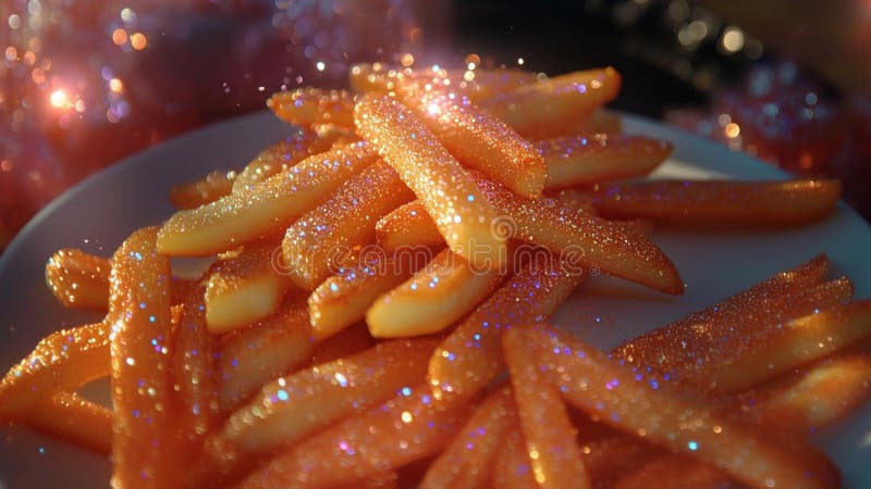 Shimmery Sparkly Golden Salty French Fries Covered in Glitters Stock ...