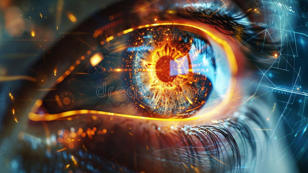 Futuristic High Tech Cybernetic Holographic AI Human Eye Processing ...