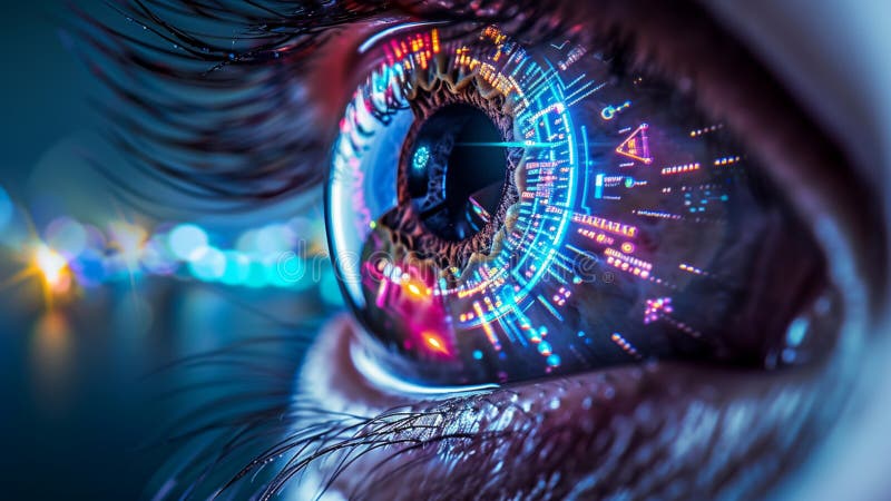 Futuristic High Tech Cybernetic Holographic AI Human Eye Processing ...