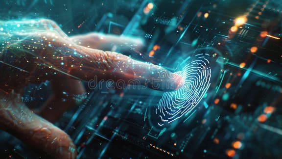 Fingerprint Biometric Security Virtual Digital Hand Encrypted Data ...