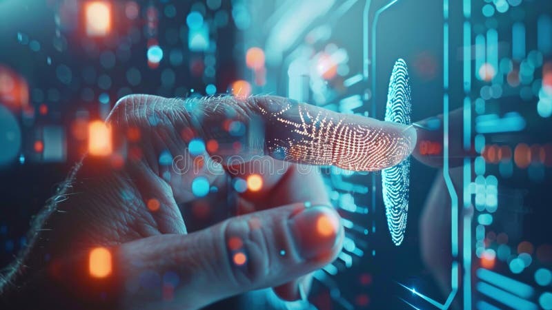 Fingerprint Biometric Security Virtual Digital Hand Encrypted Data ...