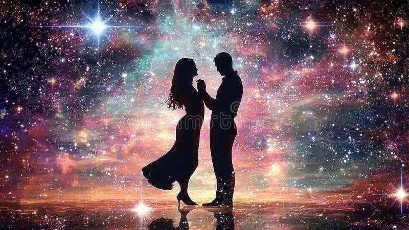 A Soulmate Twinflame Couple in Love Holding Hands Stargazing in a ...