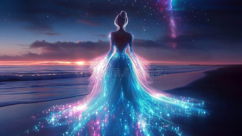Magical Princess Goddess in a Shining Glowing Blue Dress Gown ...