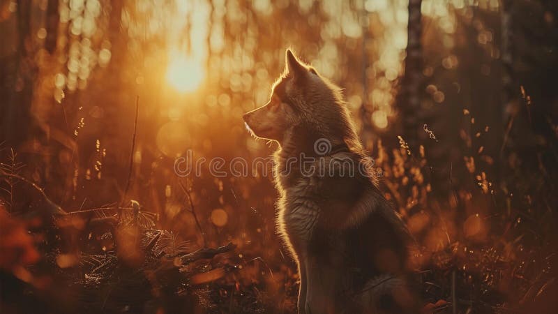 Very Cute Siberian Husky Dog in a Peaceful Meadow Field at Sunset or ...