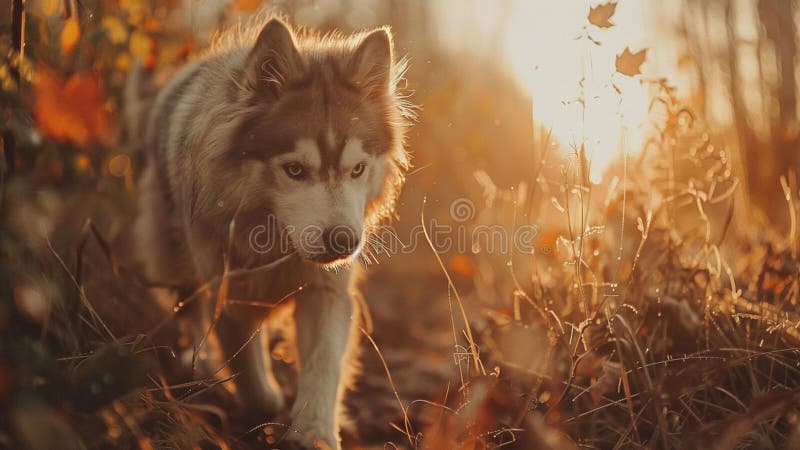 Very Cute Siberian Husky Dog in a Peaceful Meadow Field at Sunset or ...