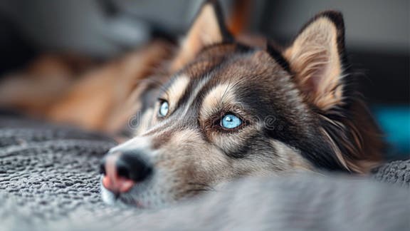 Cute, Friendly and Happy Siberian Husky Puppy Dog Lying Down (Very Cute ...
