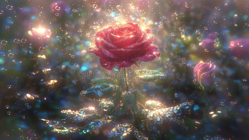 Fantasy Fairytale Magical Red Rose Garden Under a Golden Sunshine ...