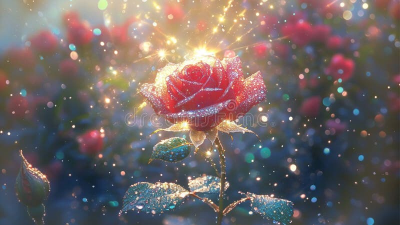 Fantasy Fairytale Magical Red Rose Garden Under a Golden Sunshine ...