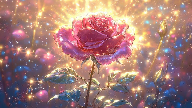 Fantasy Fairytale Magical Red Rose Garden Under a Golden Sunshine ...