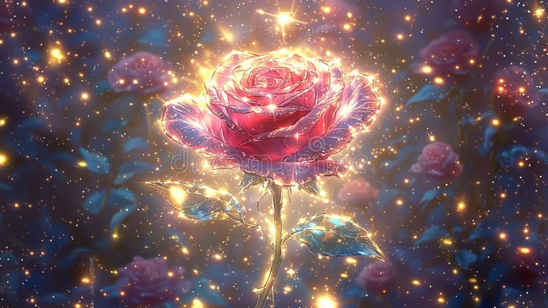 Fantasy Fairytale Magical Red Rose Garden Under a Golden Sunshine ...