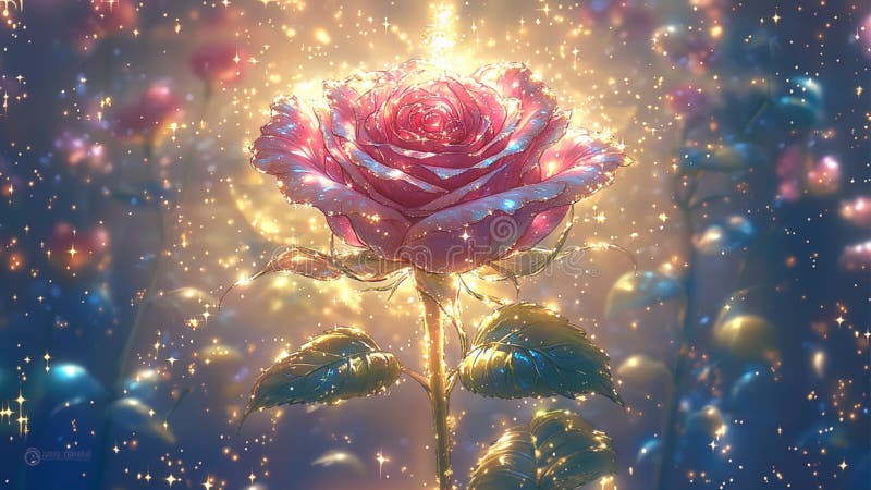 Fantasy Fairytale Magical Red Rose Garden Under a Golden Sunshine ...